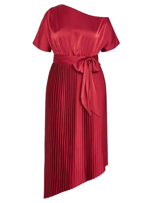 City Chic Payton Pleated One-shoulder Maxi Dress - Currant