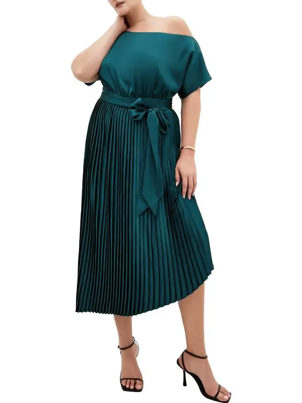 City Chic Payton Pleated One-shoulder Maxi Dress - Emerald