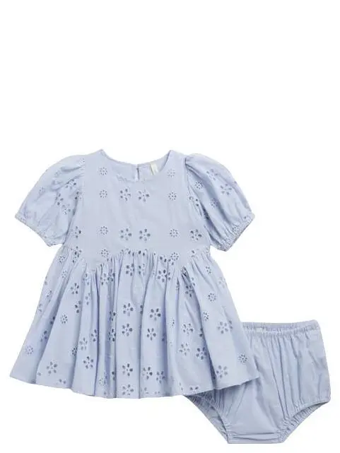 RYLEE + CRU Cotton Broderie Anglaise Dress With Bloomers - Periwinkle