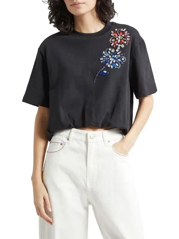 Cinq À Sept Davini Twilight Crystal & Bead Embellished T-shirt - Black