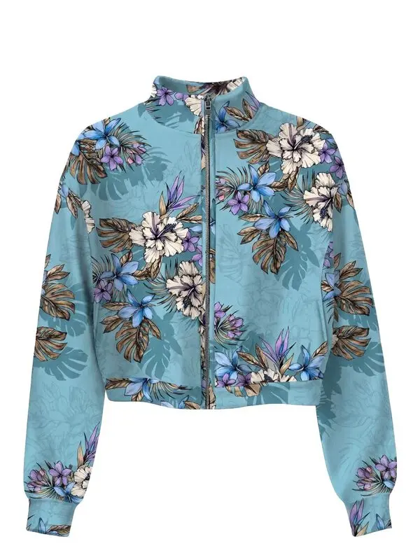 LORDS OF HARLECH Floral Cropped Zip Jacket - Exotic Floral Teal