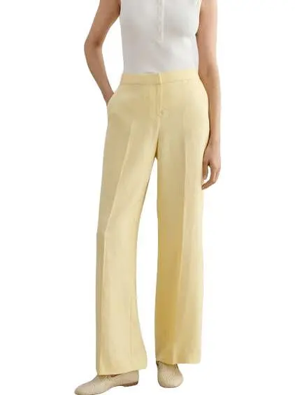 HOBBS LONDON High-waist Wide Leg Linen Trousers - Soft Yellow