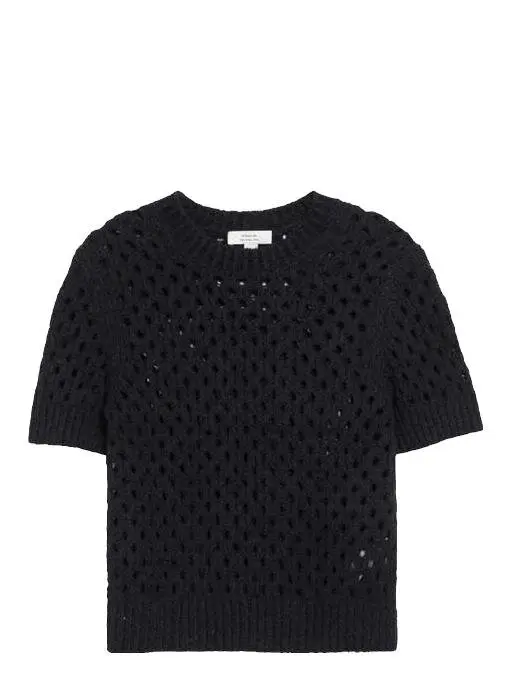 Vince Boxy Honeycomb Knit Short Sleeve Sweater - Black