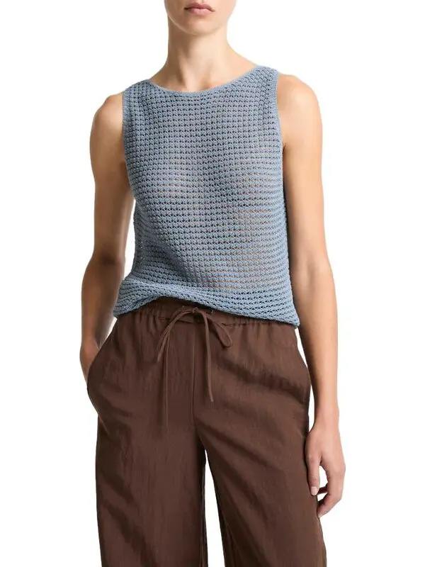 Vince Cotton Blend Cord Openwork Tank - Lagoon