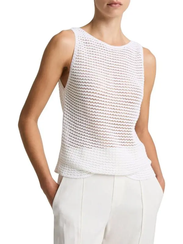 Vince Cotton Blend Cord Openwork Tank - Optic White