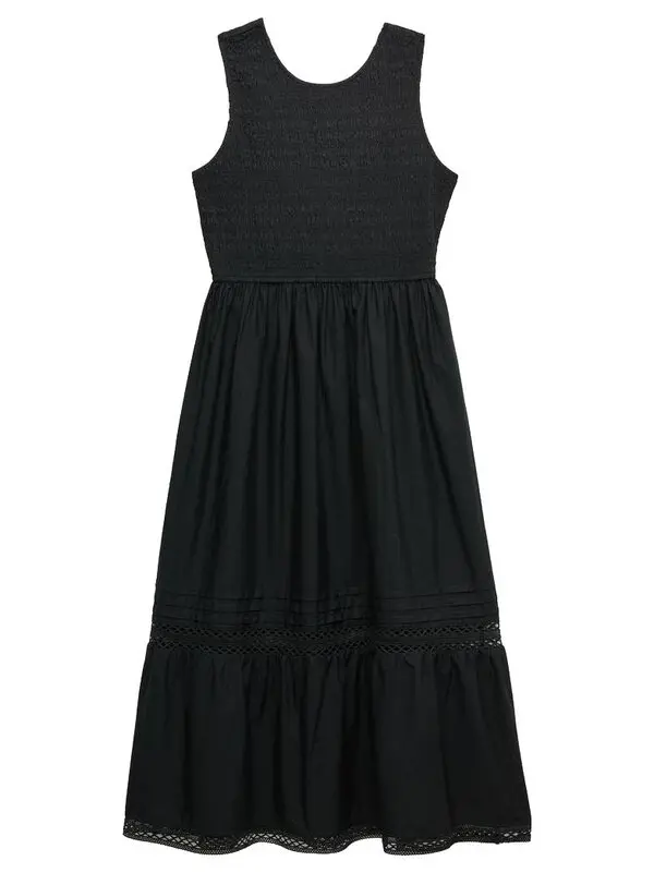 PER UNA BY M&S Smocked Lace Trim Cotton Maxi Dress - Black