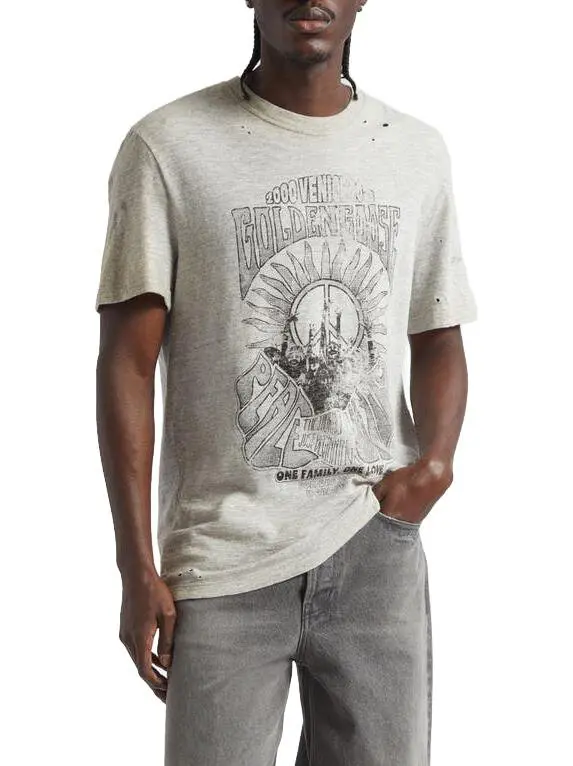 GOLDEN GOOSE Journey Regular Fit Distressed Graphic T-shirt - Grey Melange