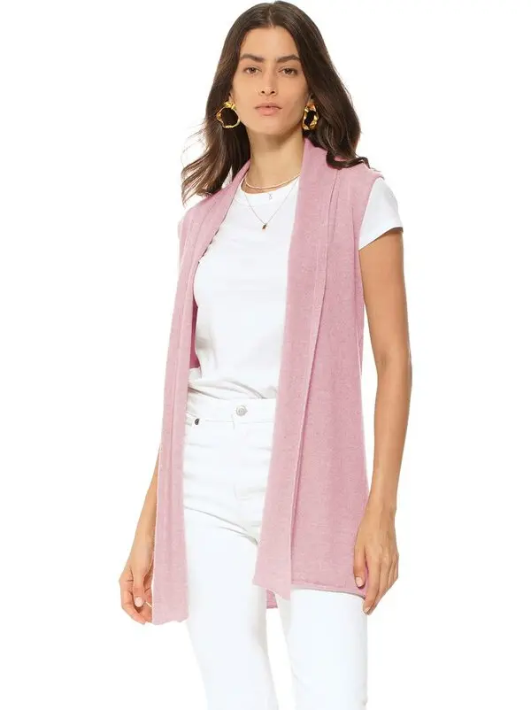 MONTICELLI CASHMERE Cashmere Sleeveless Open Front Long Cardigan - Baby Pink