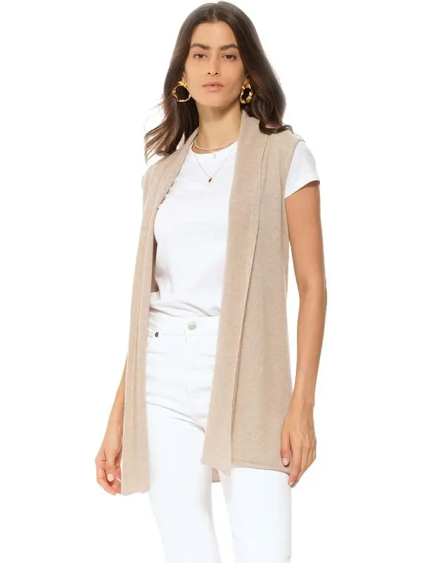 MONTICELLI CASHMERE Cashmere Sleeveless Long Open Front Cardigan - Beige