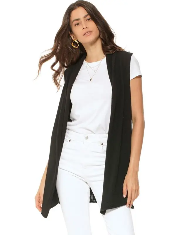 MONTICELLI CASHMERE Cashmere Sleeveless Long Open Front Cardigan - Black