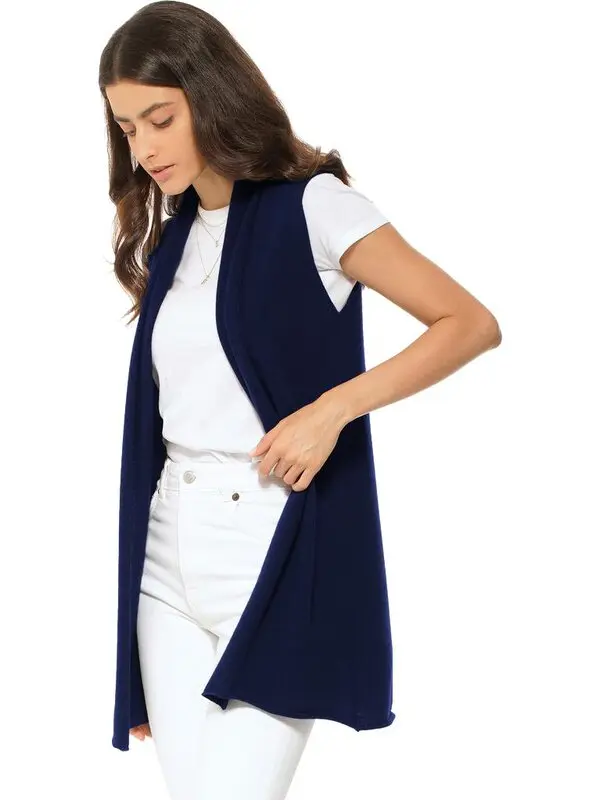 MONTICELLI CASHMERE Cashmere Sleeveless Open Front Long Cardigan - Blue