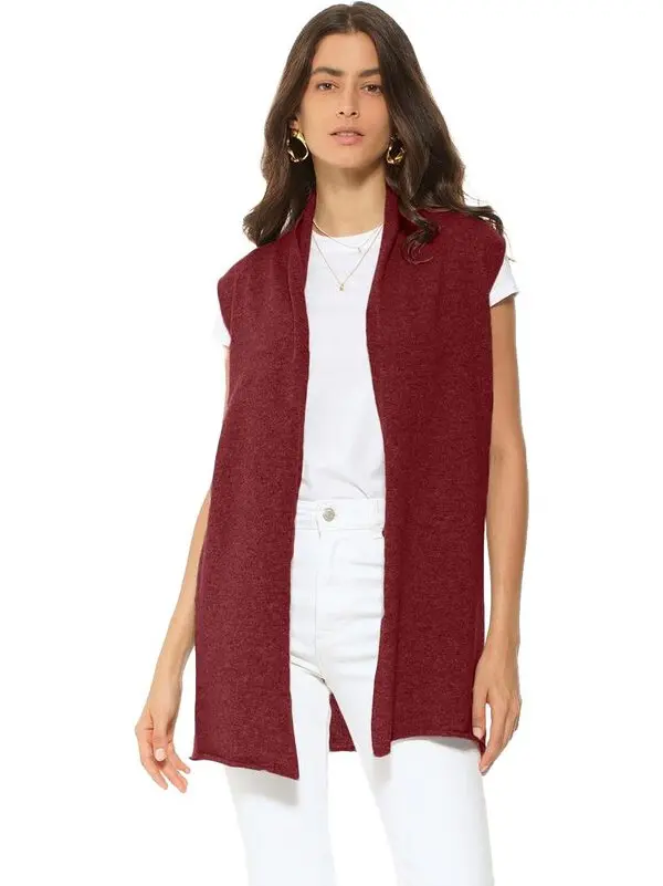 MONTICELLI CASHMERE Cashmere Sleeveless Long Open Front Cardigan - Bordeaux