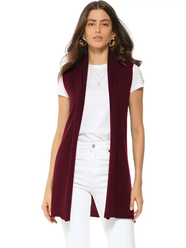MONTICELLI CASHMERE Cashmere Sleeveless Open Front Long Cardigan - Bordeaux