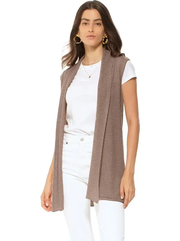 MONTICELLI CASHMERE Cashmere Sleeveless Long Open Front Cardigan - Brown