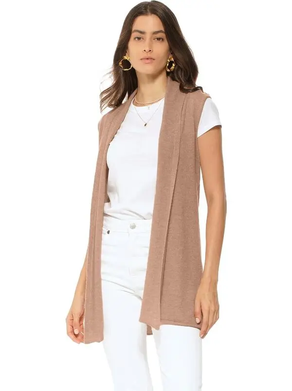 MONTICELLI CASHMERE Cashmere Sleeveless Long Open Front Cardigan - Camel