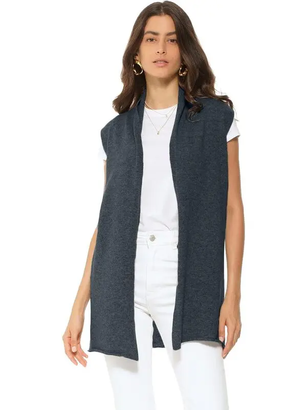 MONTICELLI CASHMERE Cashmere Sleeveless Long Open Front Cardigan - Charcoal