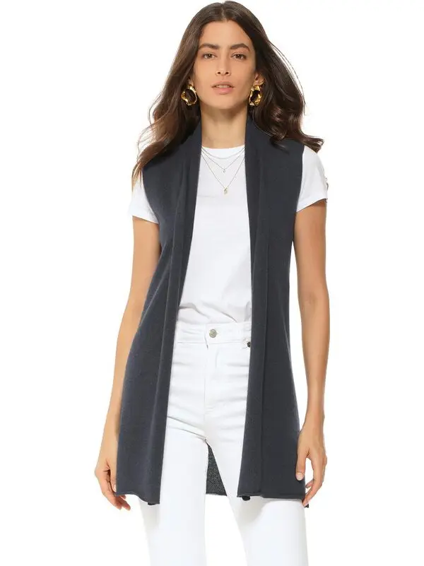 MONTICELLI CASHMERE Cashmere Sleeveless Open Front Long Cardigan - Charcoal