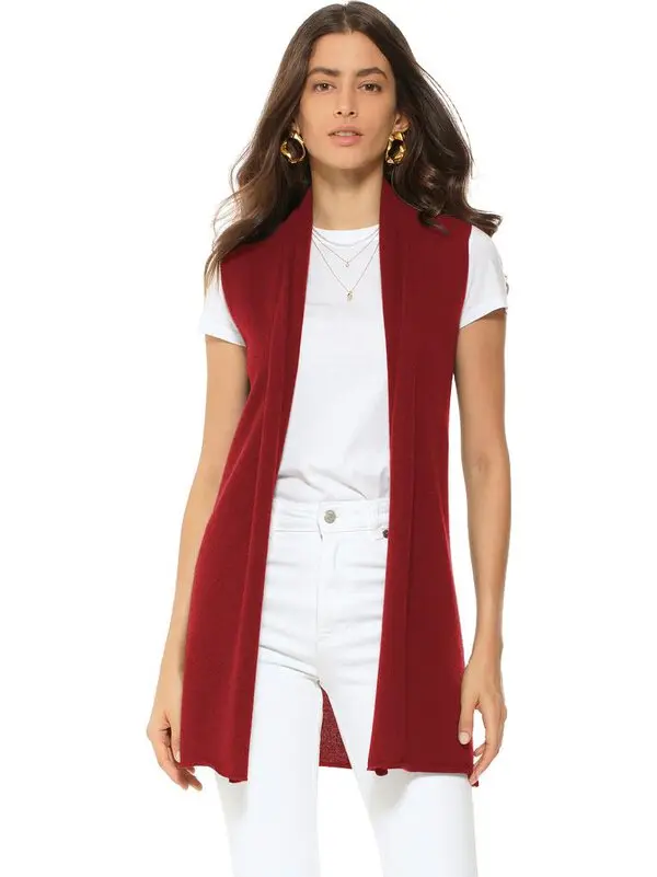 MONTICELLI CASHMERE Cashmere Sleeveless Open Front Long Cardigan - Chianti