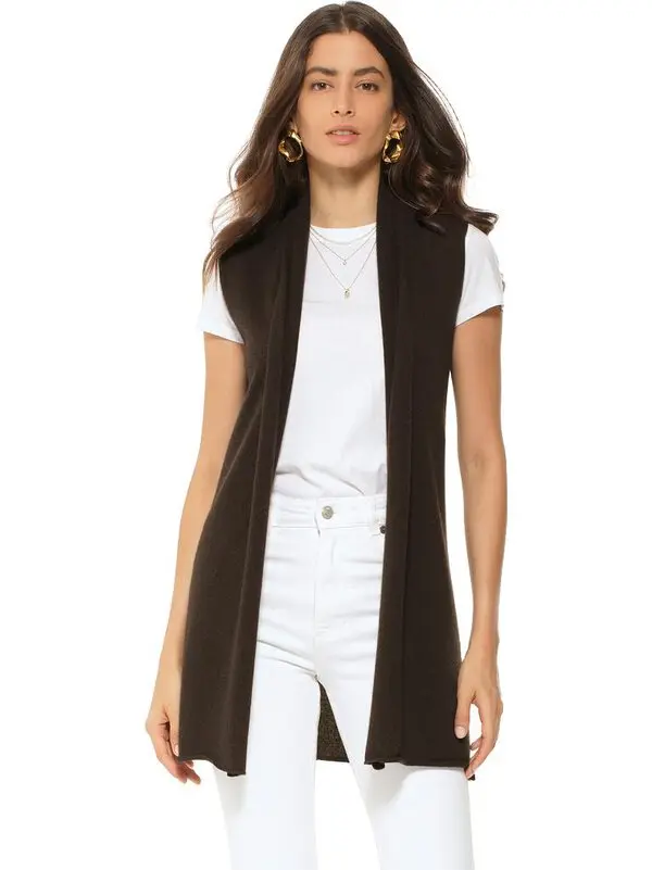 MONTICELLI CASHMERE Cashmere Sleeveless Open Front Long Cardigan - Coffee