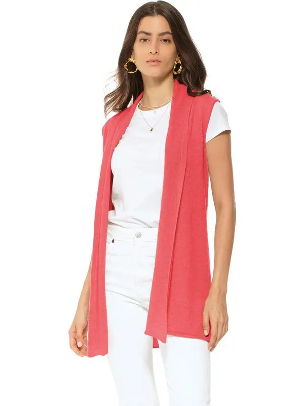 MONTICELLI CASHMERE Cashmere Sleeveless Open Front Long Cardigan - Coral Red