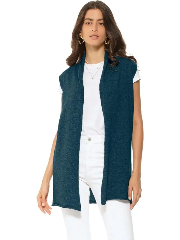 MONTICELLI CASHMERE Cashmere Sleeveless Long Open Front Cardigan - Forest Green