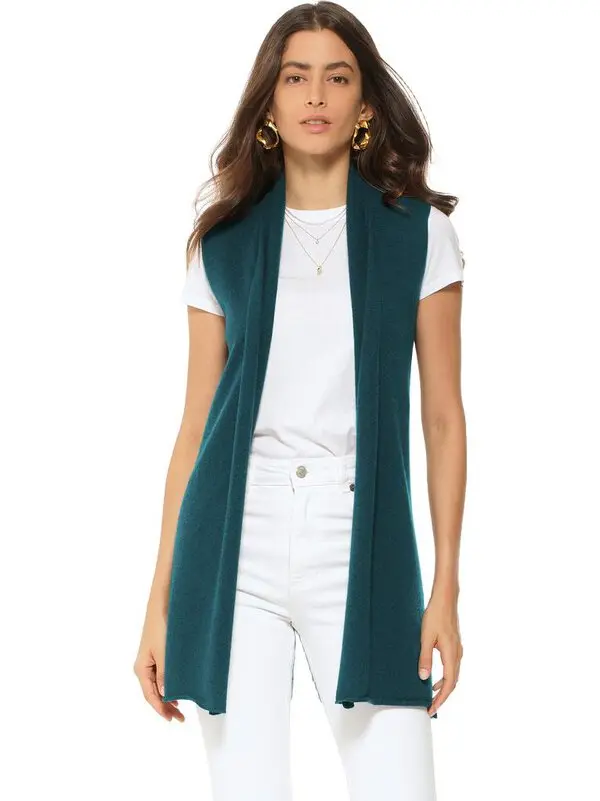 MONTICELLI CASHMERE Cashmere Sleeveless Open Front Long Cardigan - Forest Green