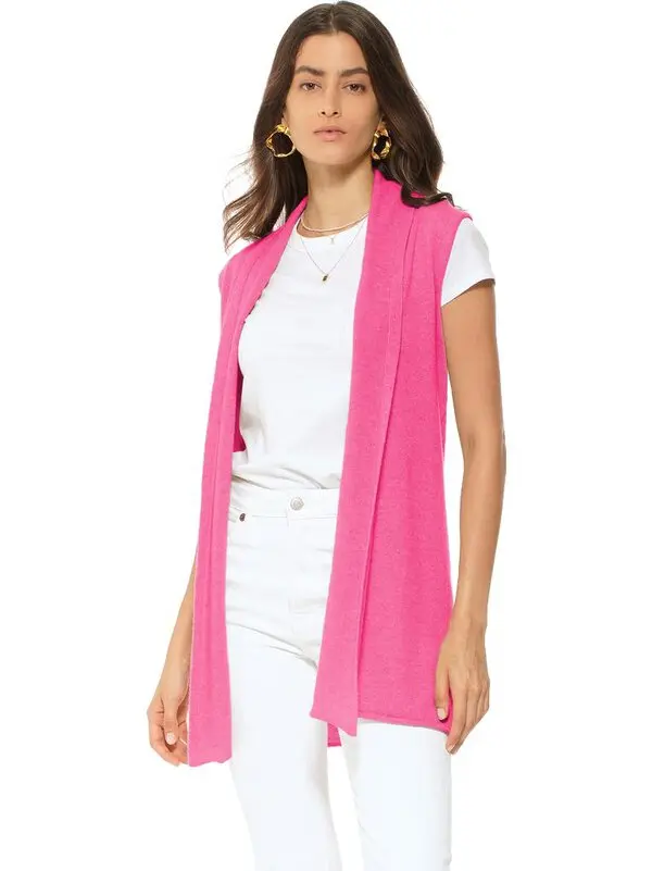 MONTICELLI CASHMERE Cashmere Sleeveless Open Front Long Cardigan - Fuchsia