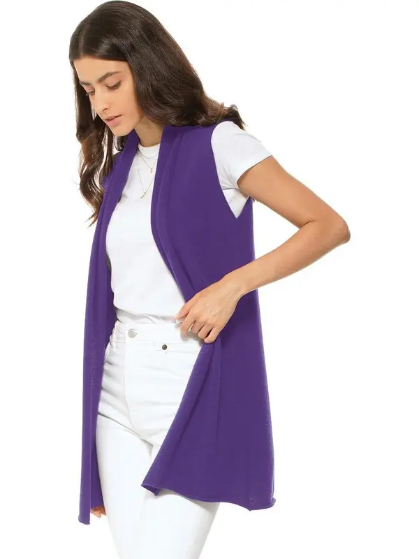 MONTICELLI CASHMERE Cashmere Sleeveless Open Front Long Cardigan - Iris Purple