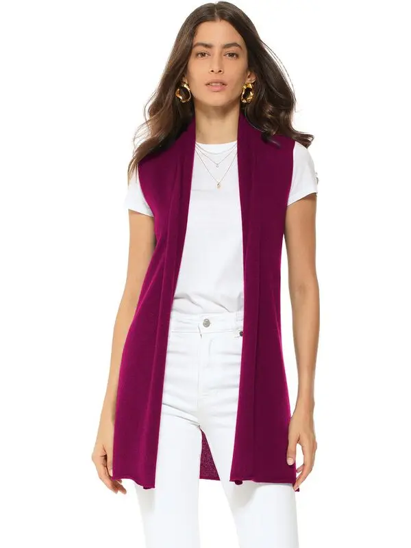 MONTICELLI CASHMERE Cashmere Sleeveless Open Front Long Cardigan - Magenta