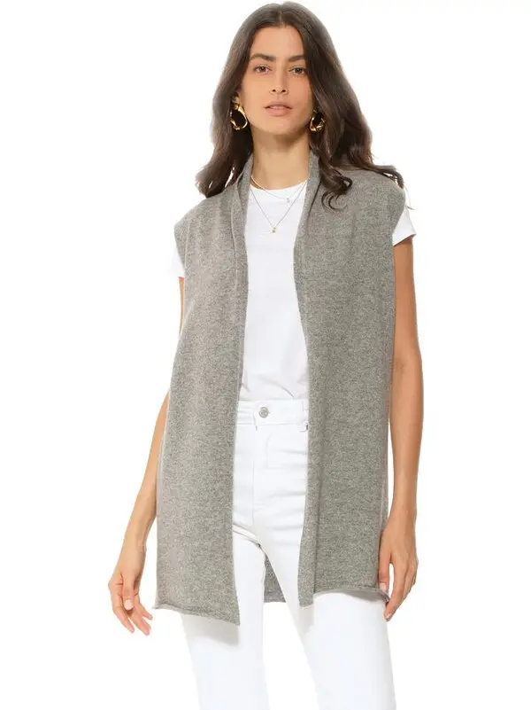 MONTICELLI CASHMERE Cashmere Sleeveless Long Open Front Cardigan - Melange Grey