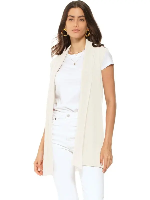 MONTICELLI CASHMERE Cashmere Sleeveless Open Front Long Cardigan - Milk White