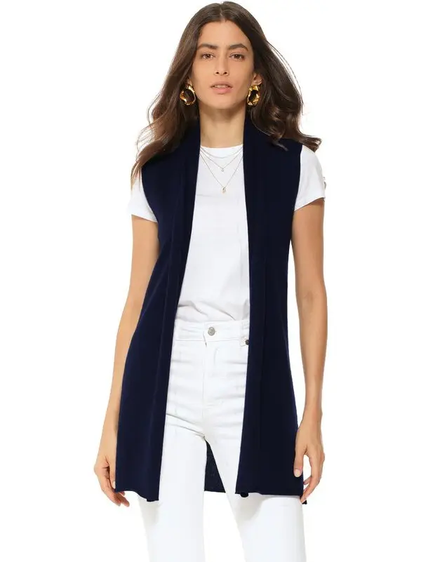 MONTICELLI CASHMERE Cashmere Sleeveless Open Front Long Cardigan - Night Blue