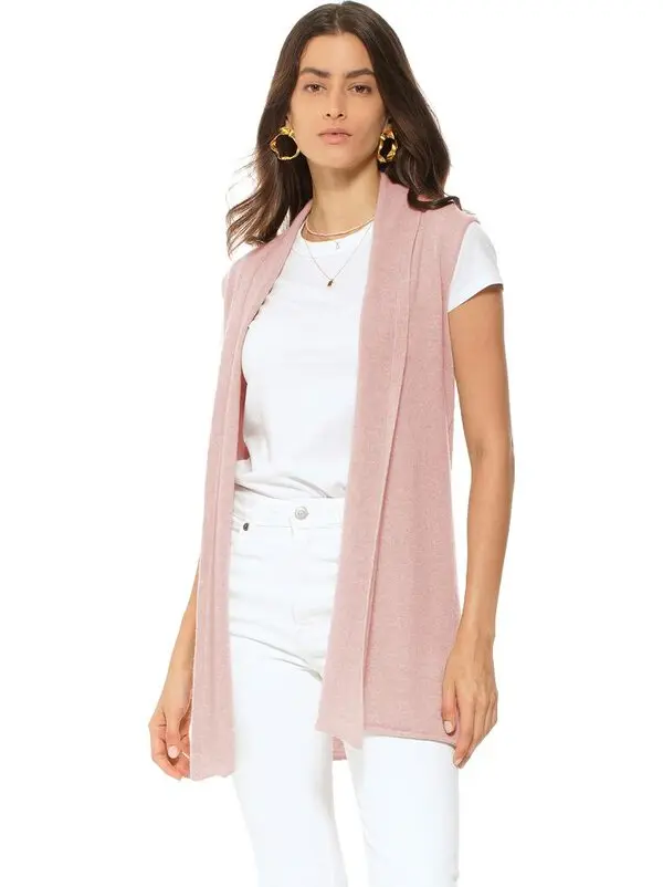 MONTICELLI CASHMERE Cashmere Sleeveless Open Front Long Cardigan - Old Rose