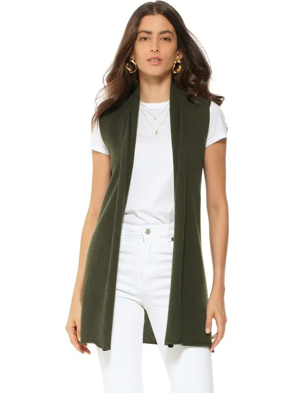 MONTICELLI CASHMERE Cashmere Sleeveless Open Front Long Cardigan - Olive Green