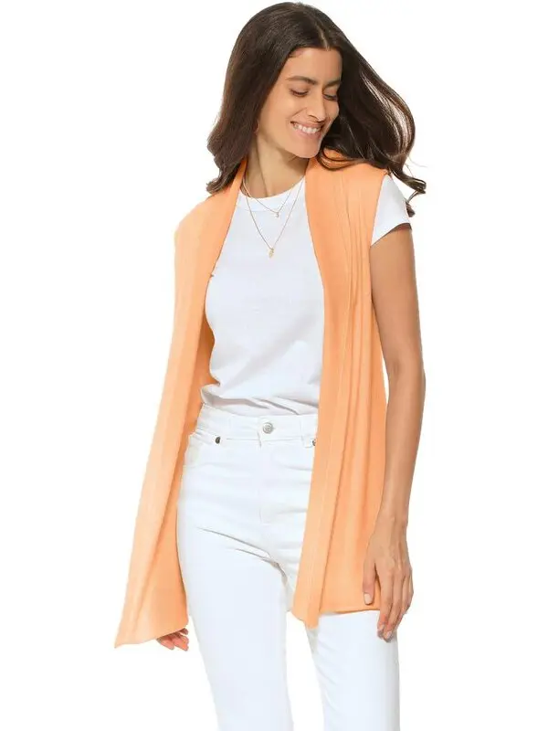 MONTICELLI CASHMERE Cashmere Sleeveless Long Open Front Cardigan - Orange