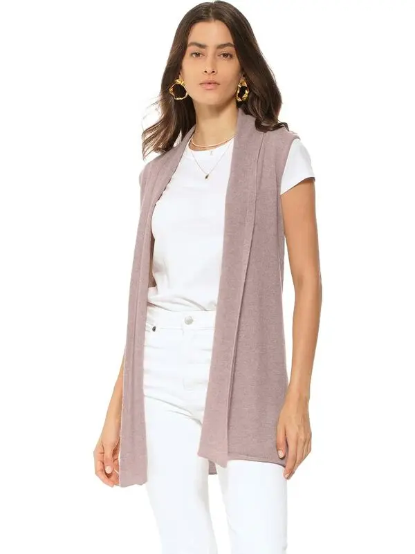 MONTICELLI CASHMERE Cashmere Sleeveless Long Open Front Cardigan - Taupe