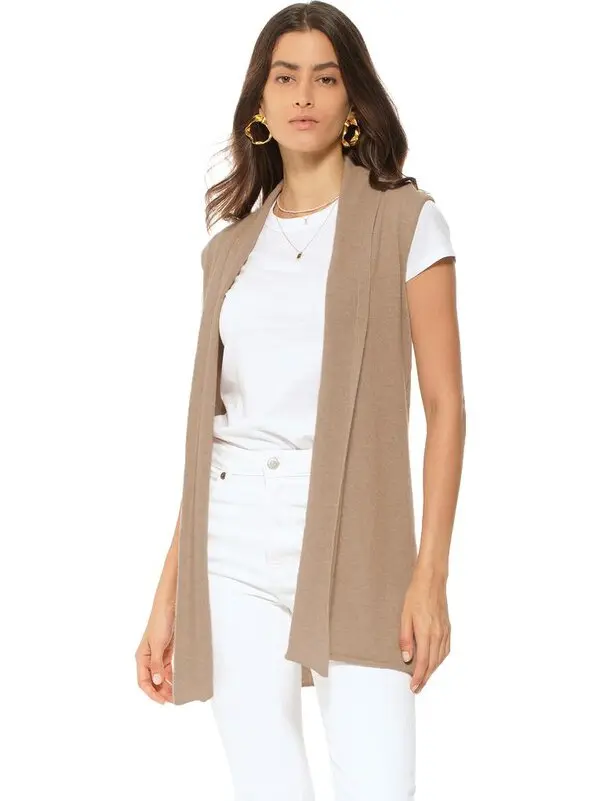 MONTICELLI CASHMERE Cashmere Sleeveless Open Front Long Cardigan - Taupe
