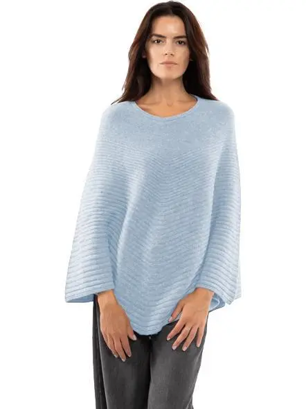 MONTICELLI CASHMERE Cashmere Ribbed Knit Poncho - Baby Blue