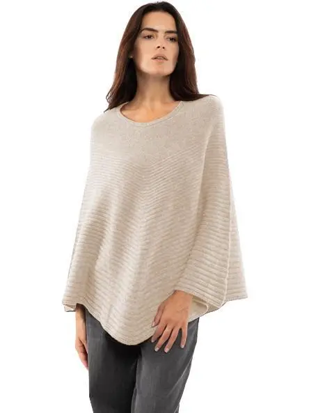 MONTICELLI CASHMERE Cashmere Ribbed Knit Poncho - Beige