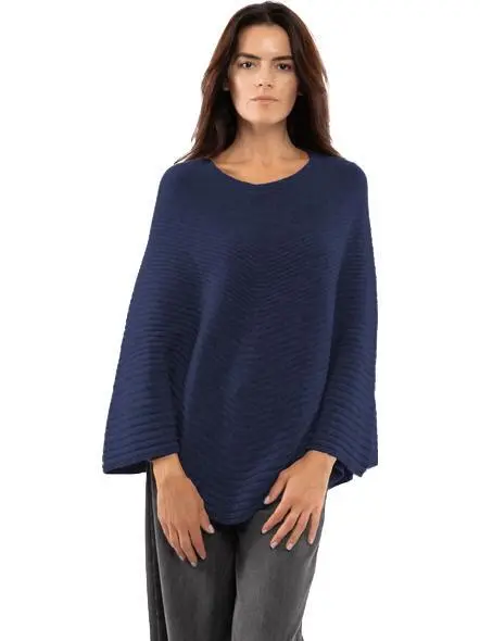 MONTICELLI CASHMERE Cashmere Ribbed Knit Poncho - Blue