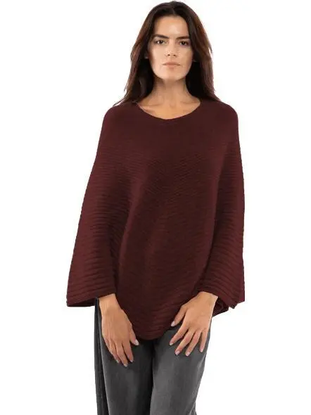 MONTICELLI CASHMERE Cashmere Ribbed Knit Poncho - Bordeaux