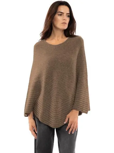MONTICELLI CASHMERE Cashmere Ribbed Knit Poncho - Brown