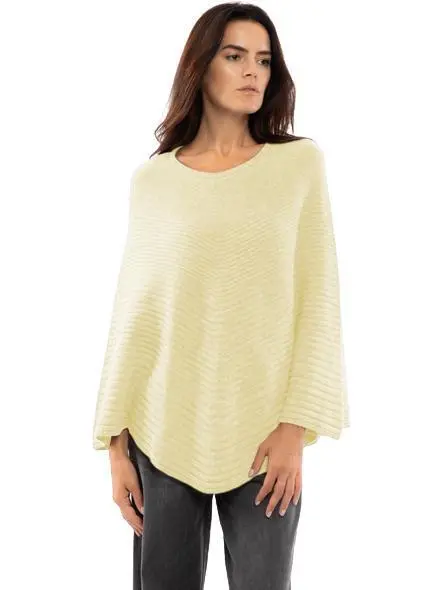 MONTICELLI CASHMERE Cashmere Ribbed Knit Poncho - Butter Yellow