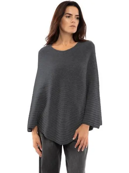 MONTICELLI CASHMERE Cashmere Ribbed Knit Poncho - Charcoal