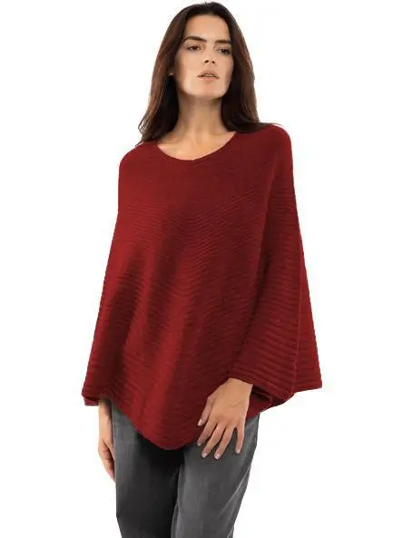 MONTICELLI CASHMERE Cashmere Ribbed Knit Poncho - Chianti