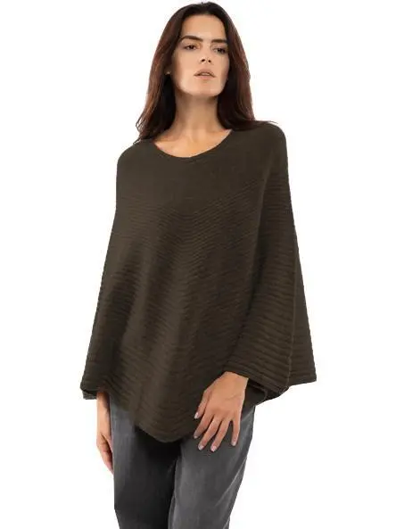MONTICELLI CASHMERE Cashmere Ribbed Knit Poncho - Coffee