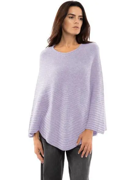 MONTICELLI CASHMERE Cashmere Ribbed Knit Poncho - Lilac