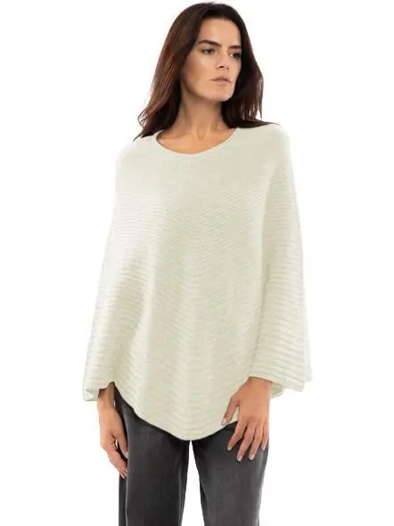 MONTICELLI CASHMERE Cashmere Ribbed Knit Poncho - Milk White