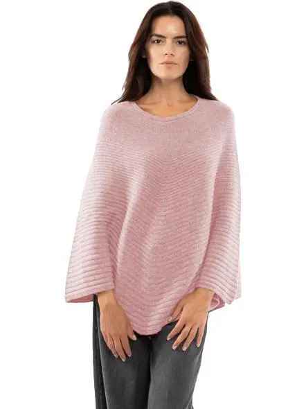 MONTICELLI CASHMERE Cashmere Ribbed Knit Poncho - Old Rose