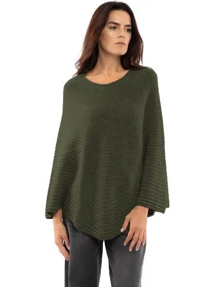 MONTICELLI CASHMERE Cashmere Ribbed Knit Poncho - Olive Green
